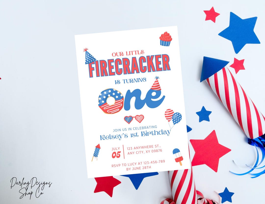 OUR LITTLE FIRECRACKER Birthday Invitation Template, First Birthday ...