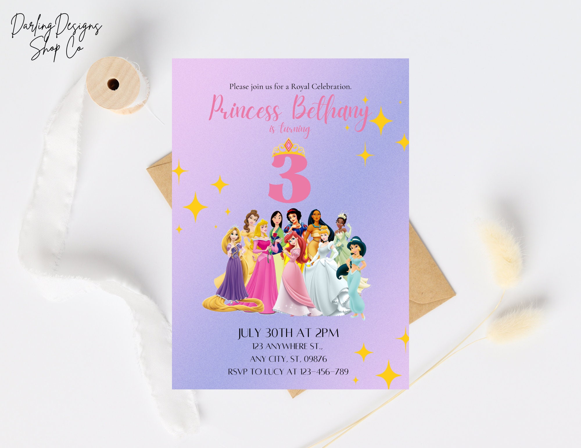 PRINCESSES Birthday Invitation Template, Third Birthday Invitation ...
