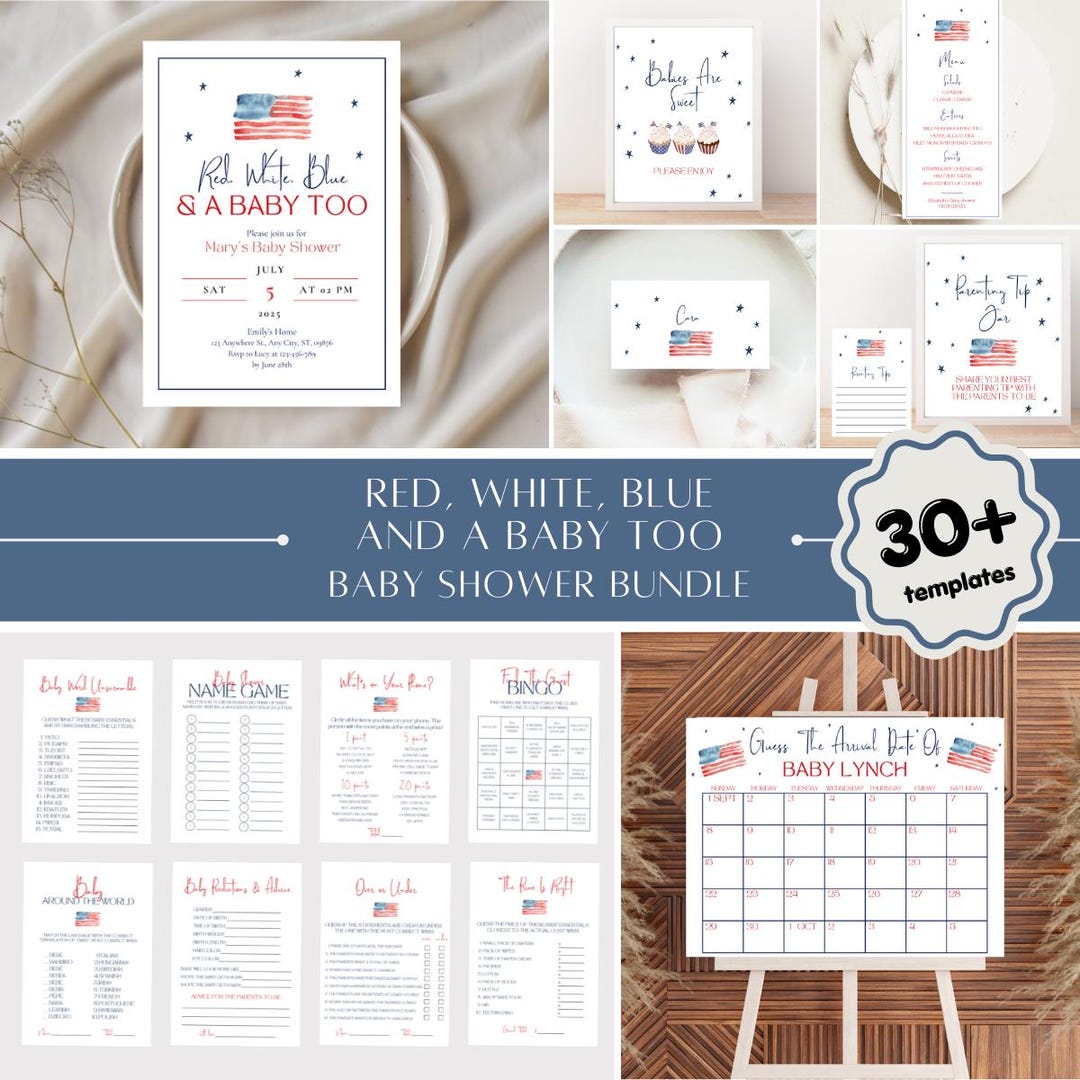 Red, White, Blue, AND A BABY TOO Baby Shower Bundle Printable Templates ...