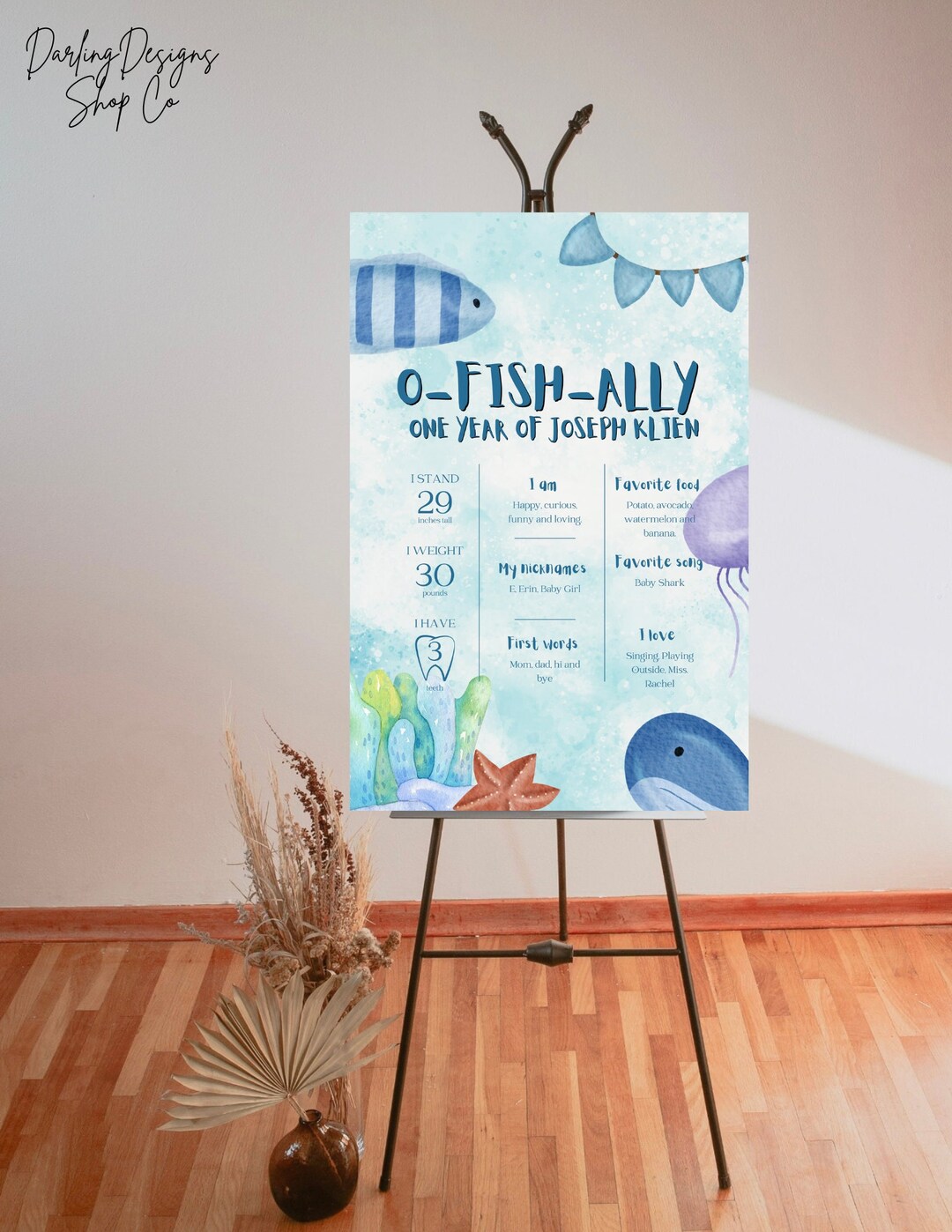 O-FISH-ALLY ONE Milestone Sign Template, First Birthday, Baby ...