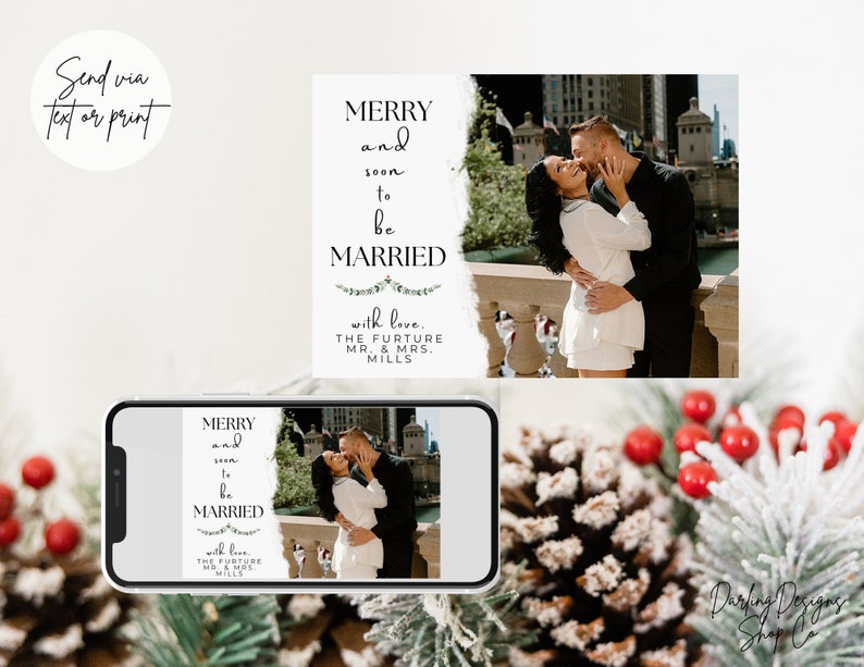 MERRY and Soon to Be MARRIED Christmas Card Template, First Christmas ...
