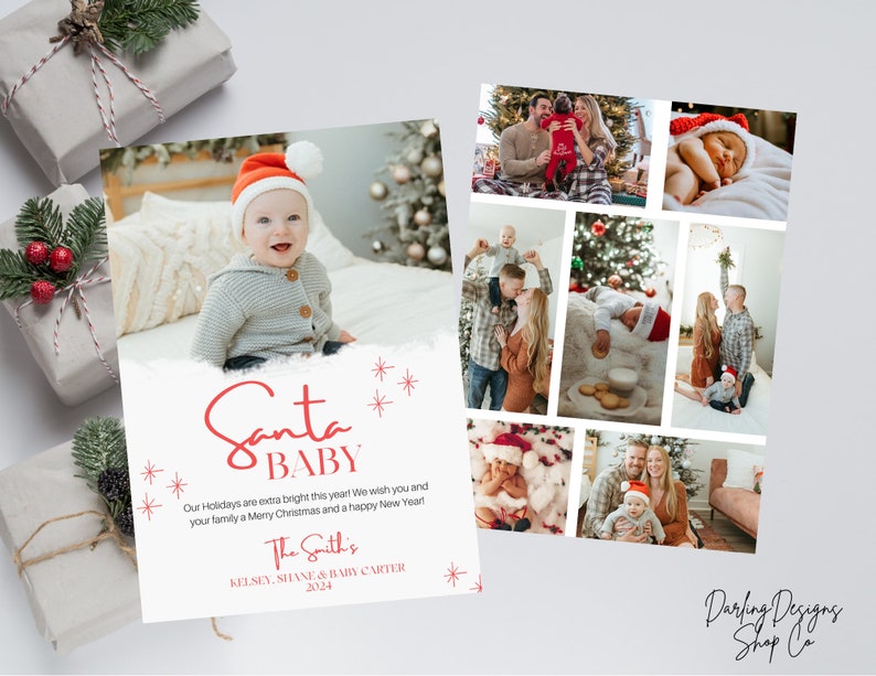 SANTA BABY Christmas Card Template, Newborn Christmas, Family Christmas ...