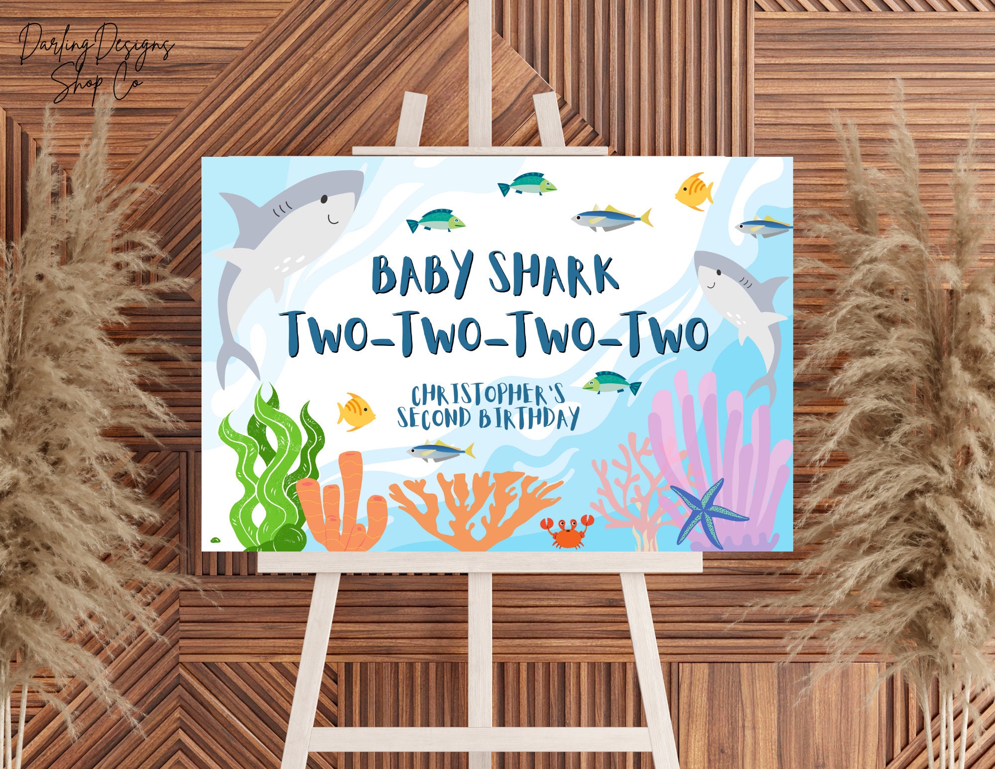 BABY SHARK TWO Two Two Two Birthday Sign Template, Second Birthday ...