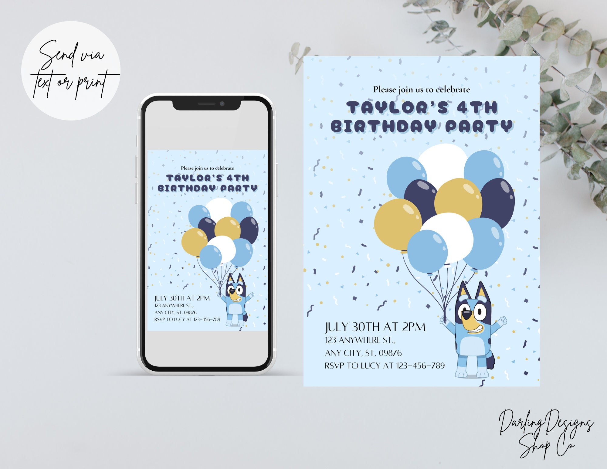 BLUEY Birthday Invitation Template, Kids Birthday Invitation, Bluey ...