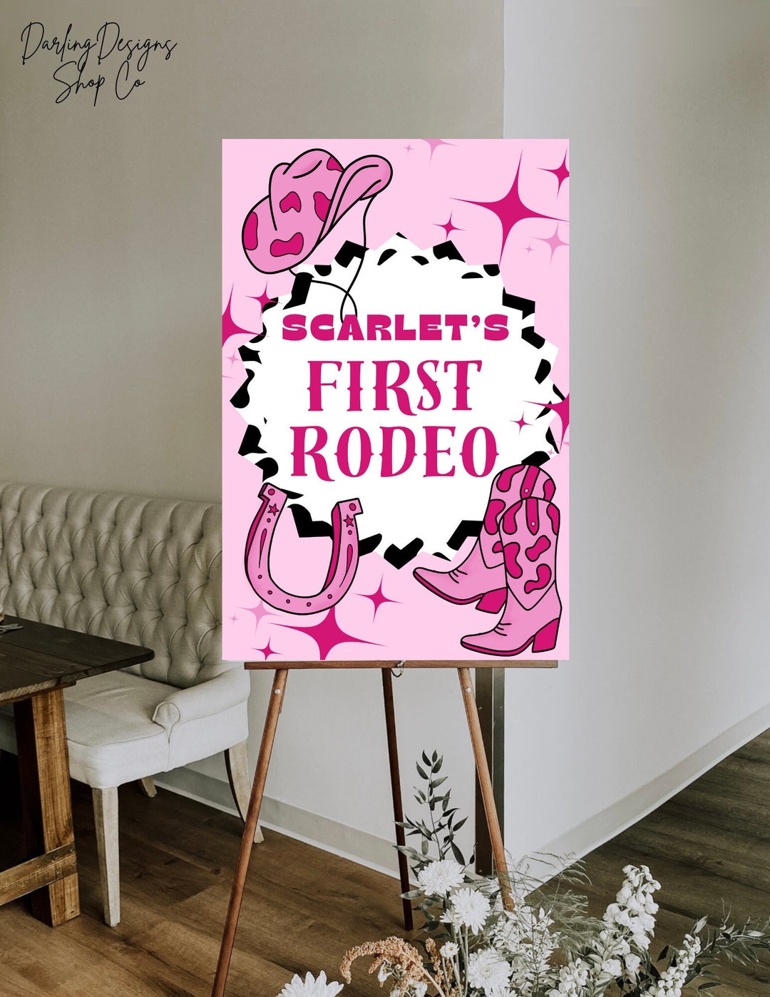FIRST RODEO Birthday Sign Template, First Birthday Poster, Pink Rodeo ...