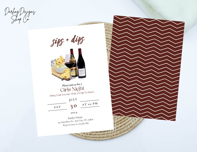 SIPS AND DIPS Girls Night Invitation, Bring Your Favorite Dips ...