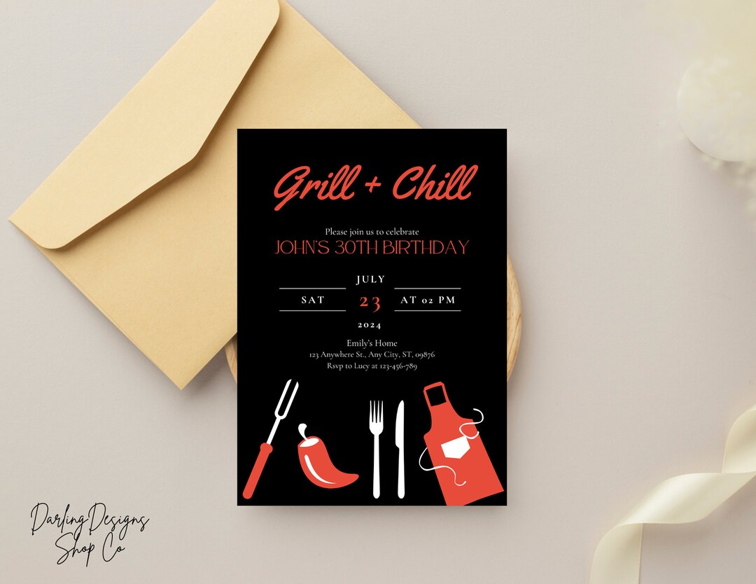 GRILL AND CHILL Birthday Invitation Template, Grilling Birthday ...