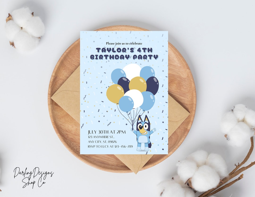 BLUEY Birthday Invitation Template, Kids Birthday Invitation, Bluey ...