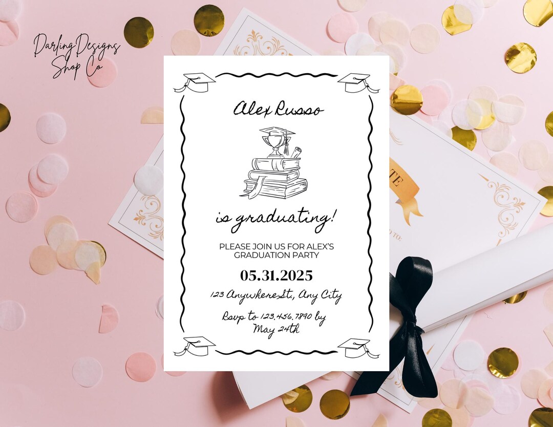 BOOK STACK TROPHY Graduation Party Invitation Template, Graduate ...