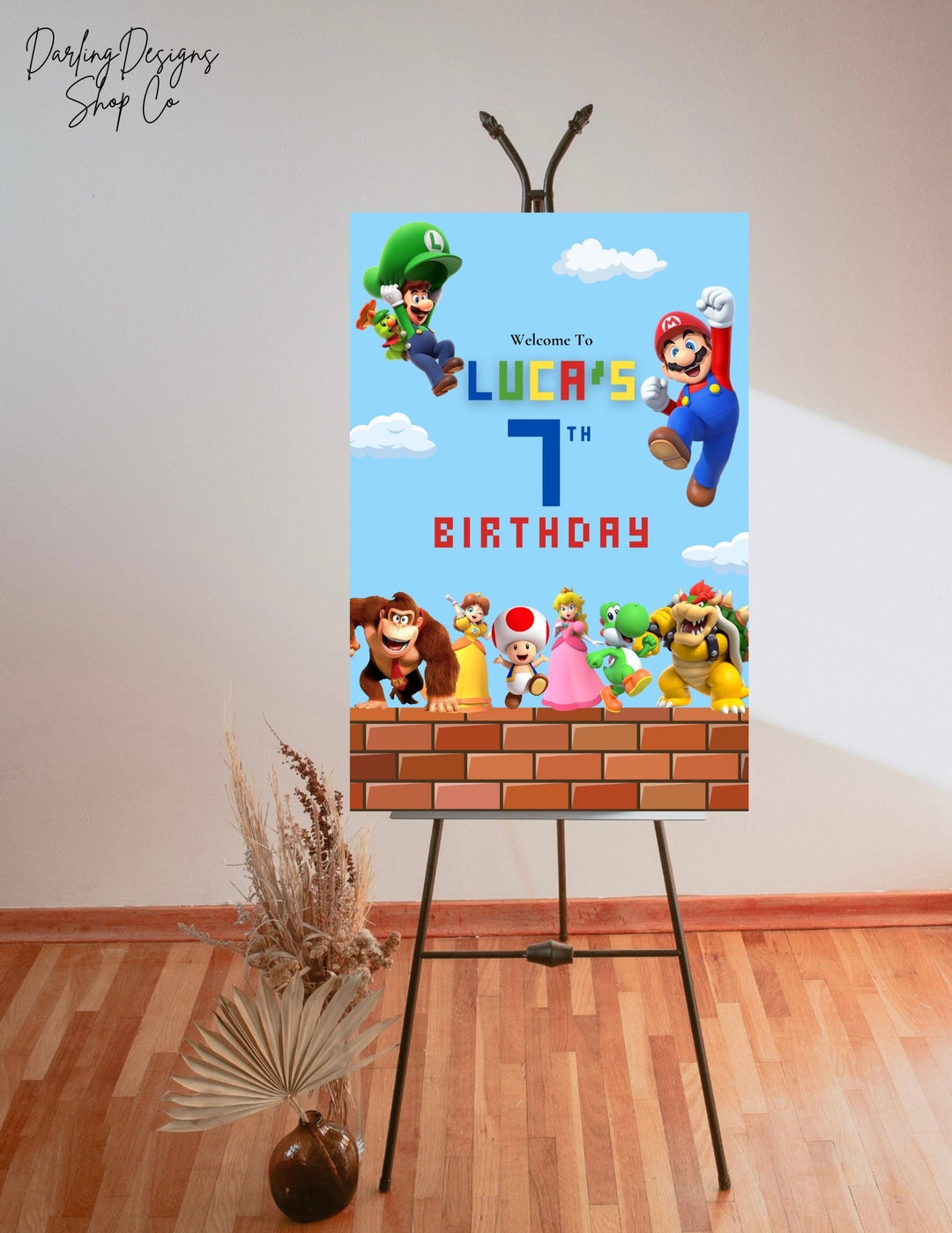 SUPER MARIO Birthday Sign Template, Kids Birthday Poster, Luigi, Mario ...