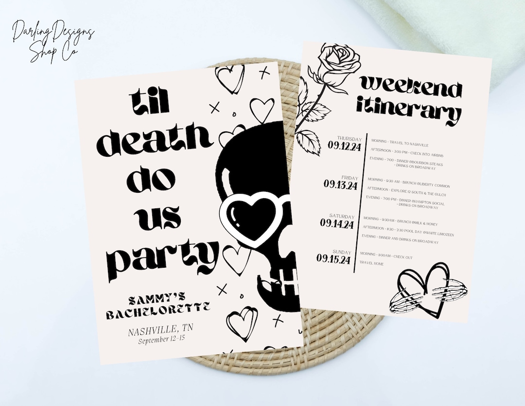 TILL DEATH Do Us Party Bachelorette Invitation & Itinerary Template ...