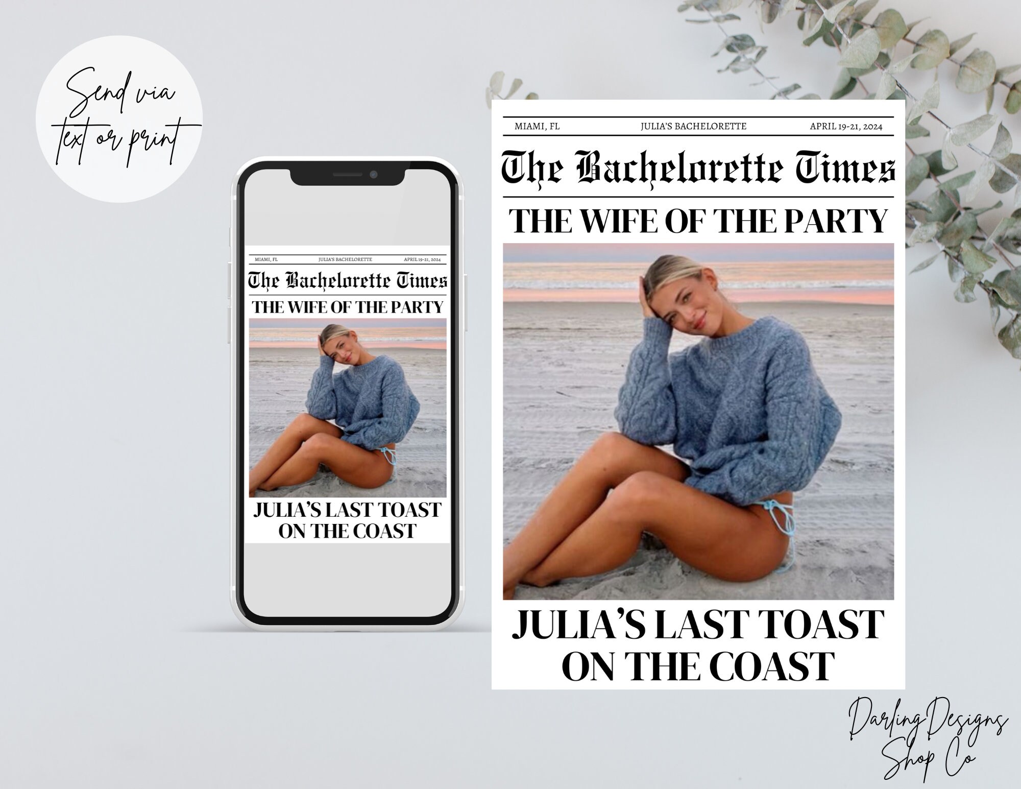 THE BACHELORETTE POST Newspaper Template, Wife of the Party Newspaper ...