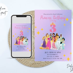 PRINCESSES Birthday Invitation Template, Third Birthday Invitation ...