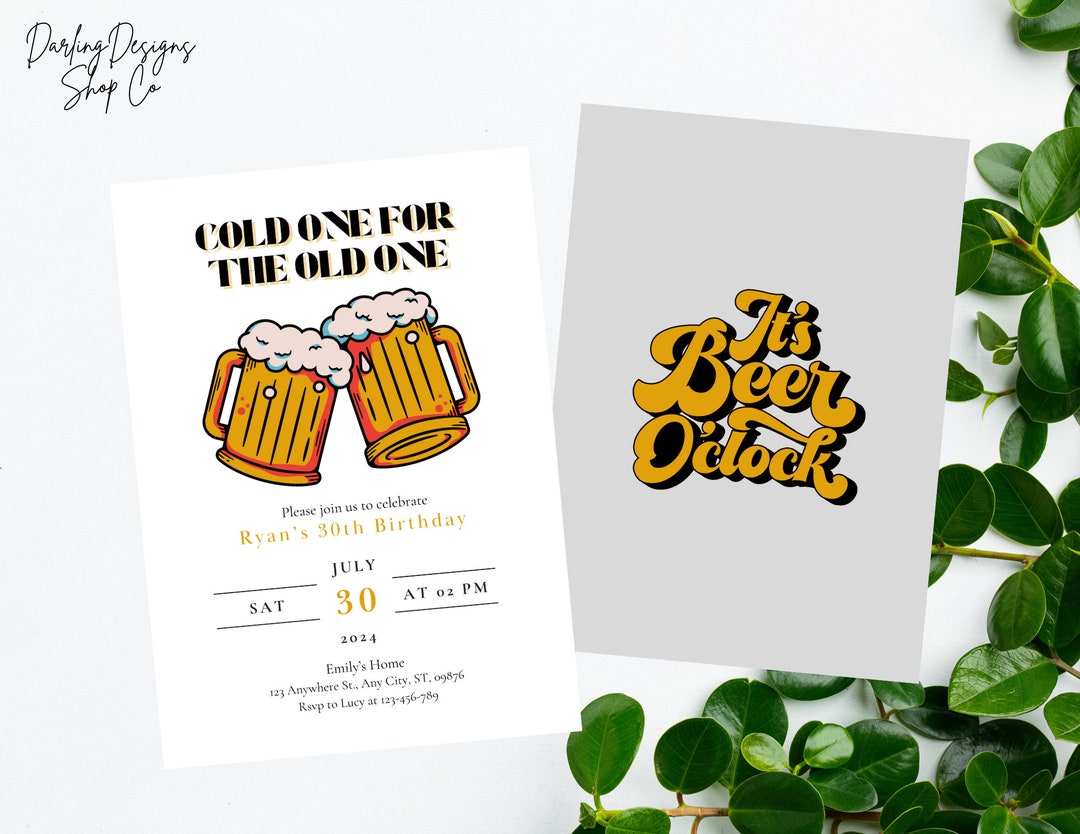 COLD ONE OLD One Birthday Invitation Template, Mans Beer Birthday ...
