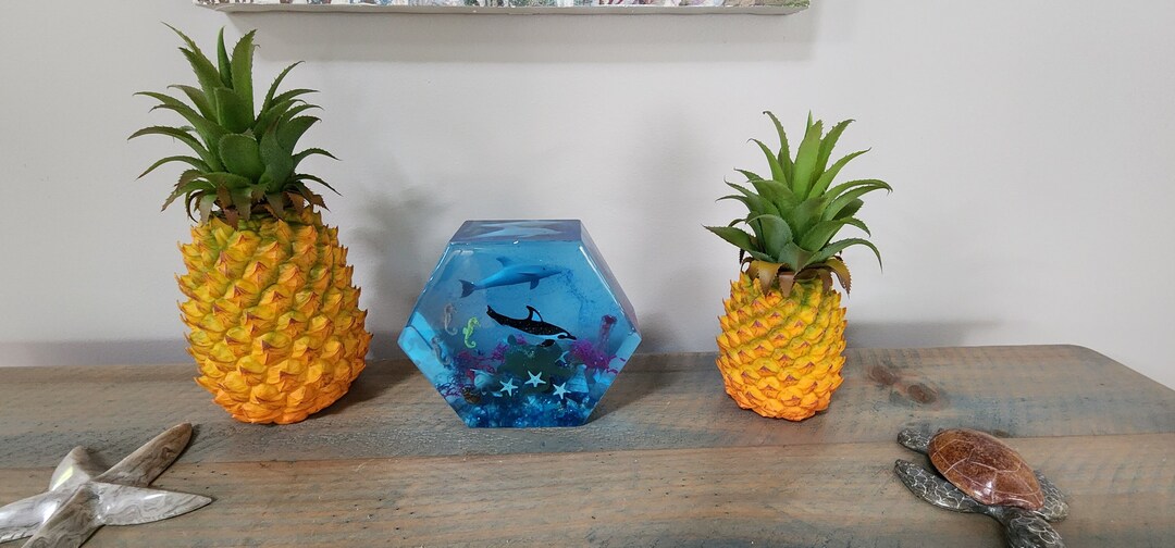 Sparkling Deep Sea Hexagon Art With Dolphins, Turtles, and Seahorses - Etsy