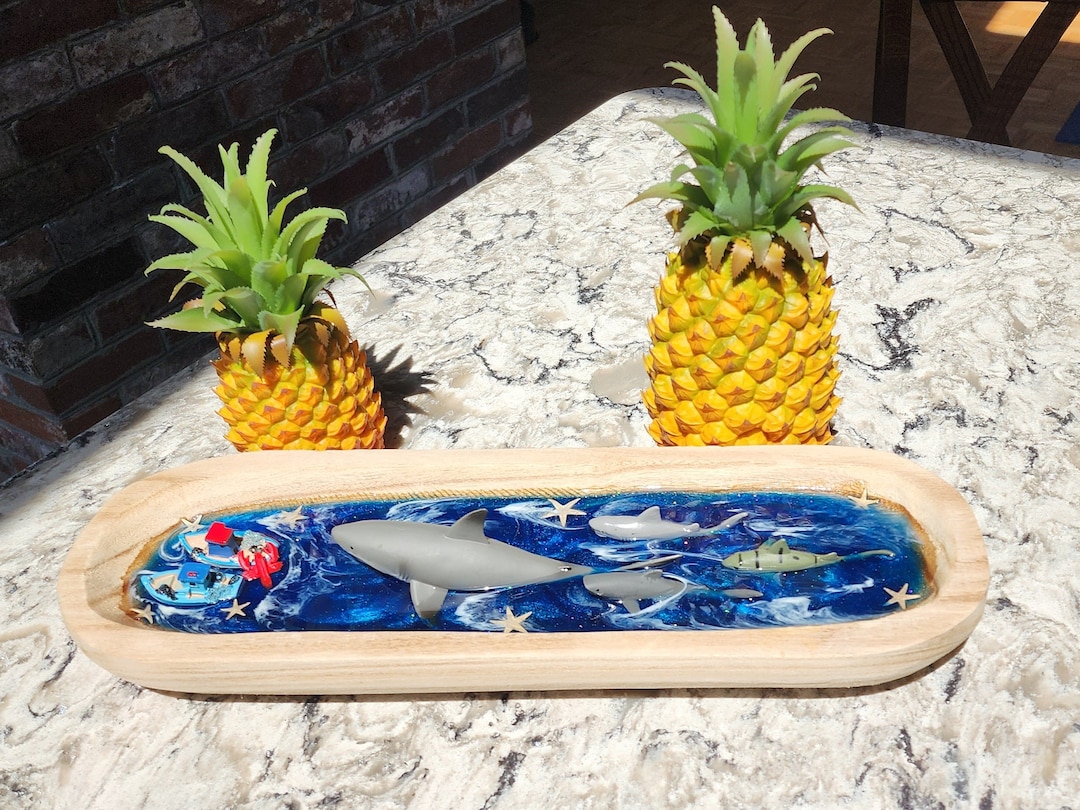 Ocean Resin Wood Shark Tray With Multiple Sharks, A Lobster, Starfish ...