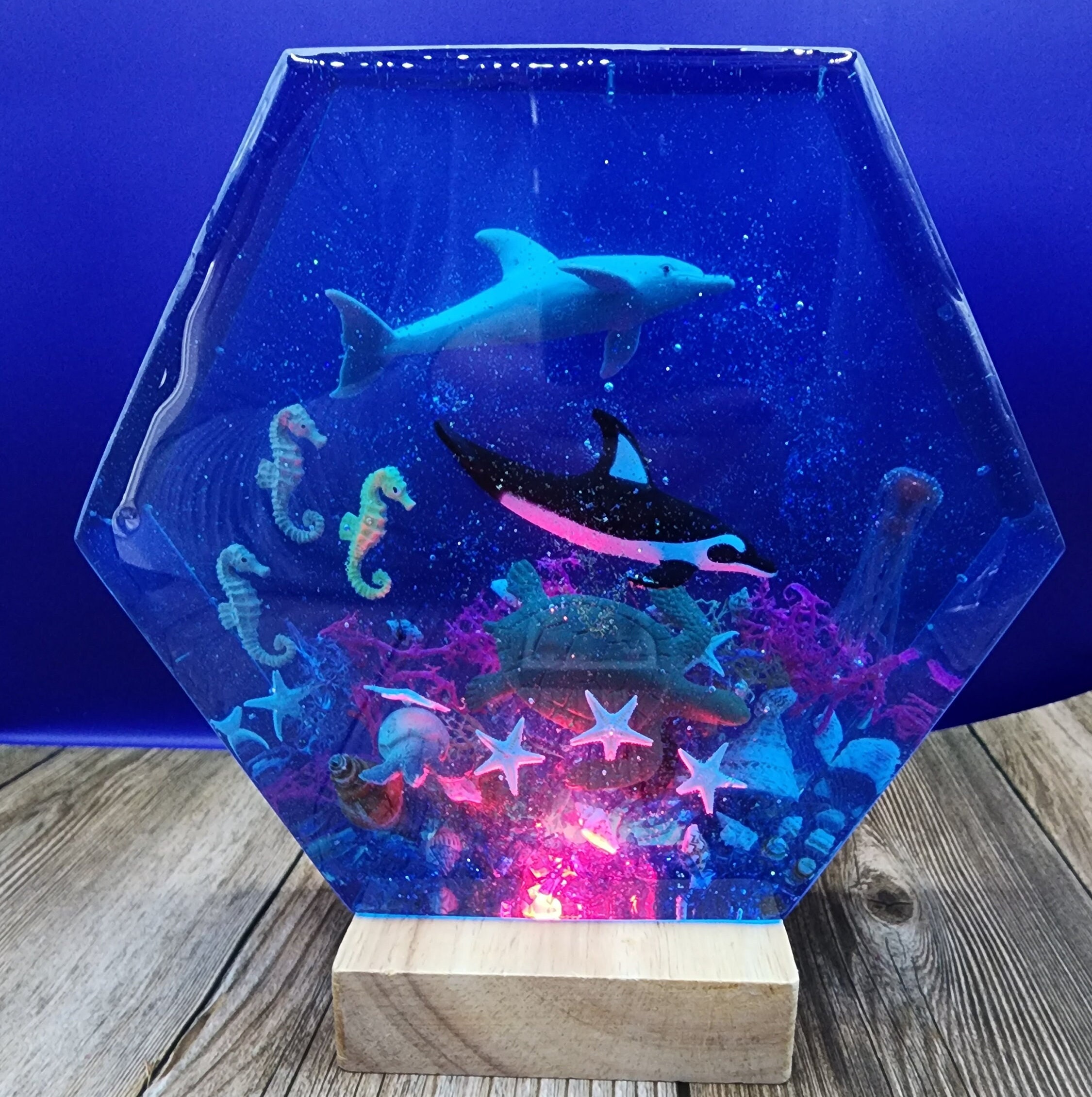 Sparkling Deep Sea Hexagon Art With Dolphins, Turtles, and Seahorses - Etsy