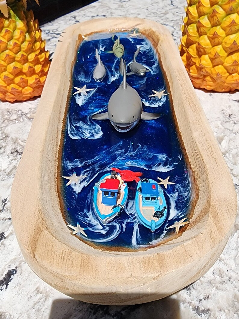 Ocean Resin Wood Shark Tray With Multiple Sharks, A Lobster, Starfish ...