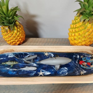 Ocean Resin Wood Shark Tray With Multiple Sharks, A Lobster, Starfish ...