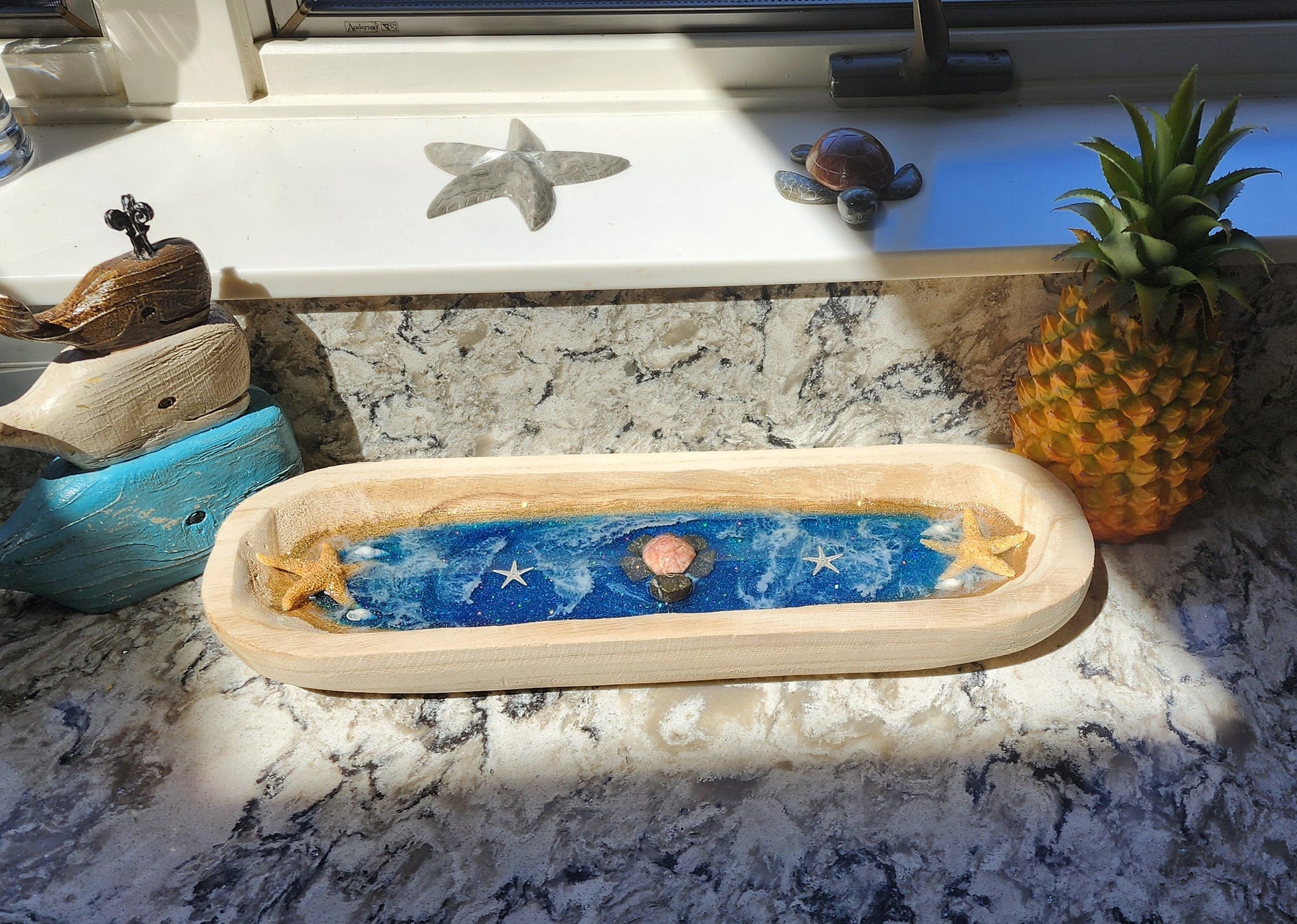 Ocean Resin Wood Turtle Tray With Starfish - Etsy
