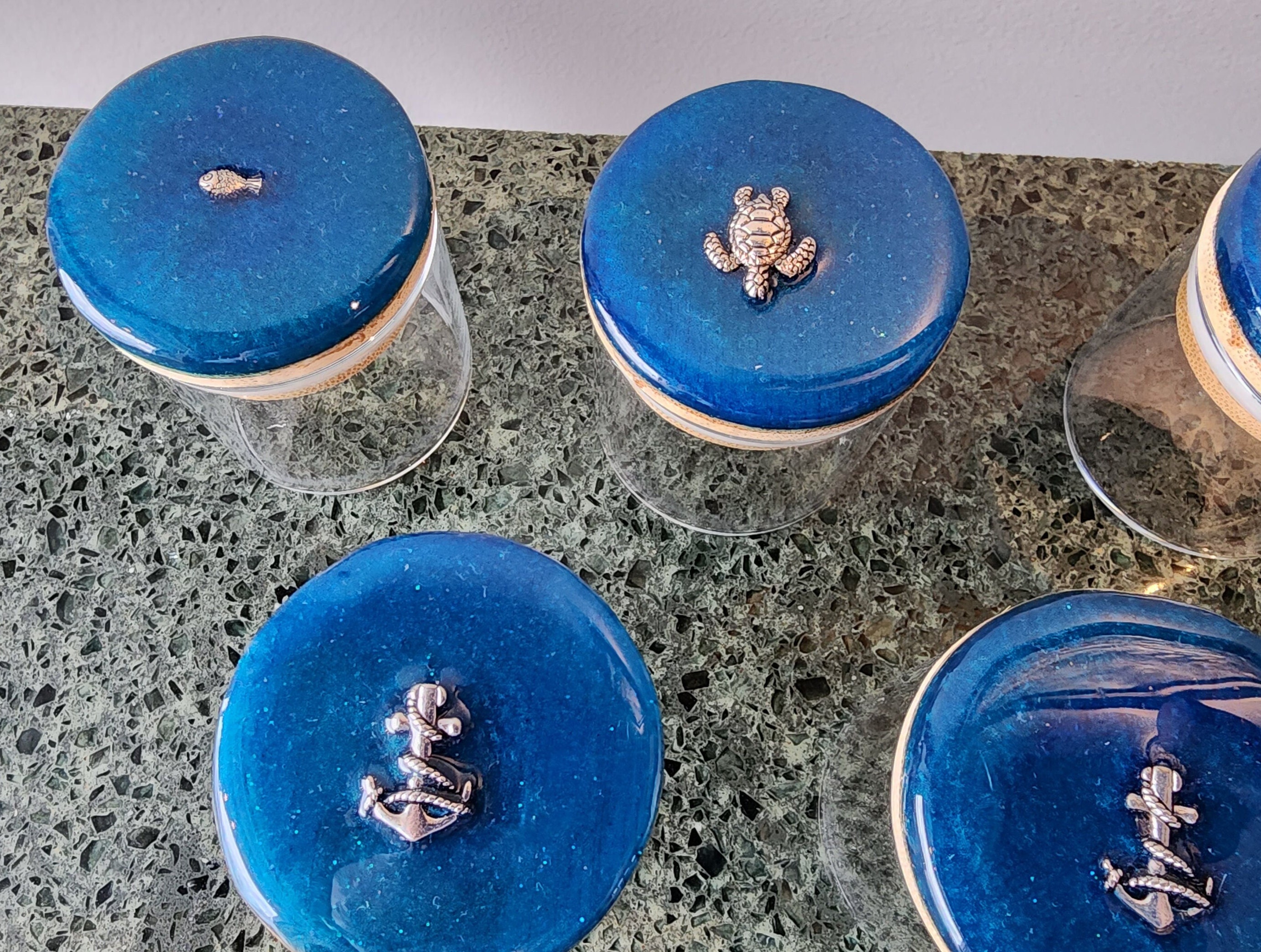 Ocean Theme Resin Spice Jars With Turtles, Starfish, Fish and Anchors ...