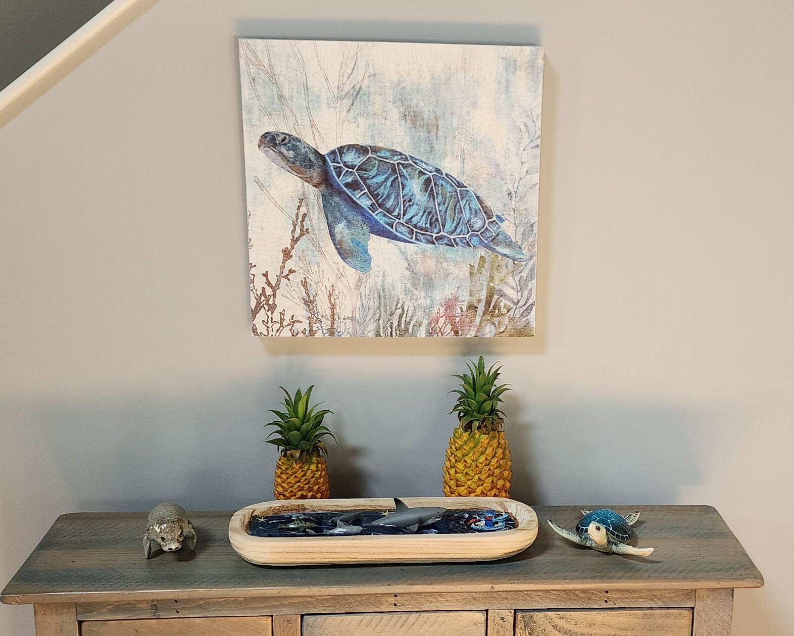 Ocean Resin Wood Shark Tray With Multiple Sharks, A Lobster, Starfish ...