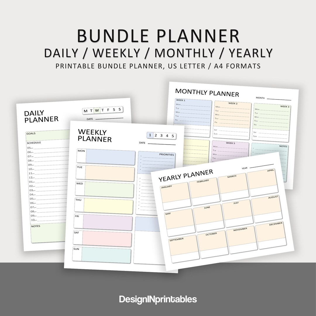 Bundle Planner Printable, Daily Planner, Weekly Planner, Monthly ...