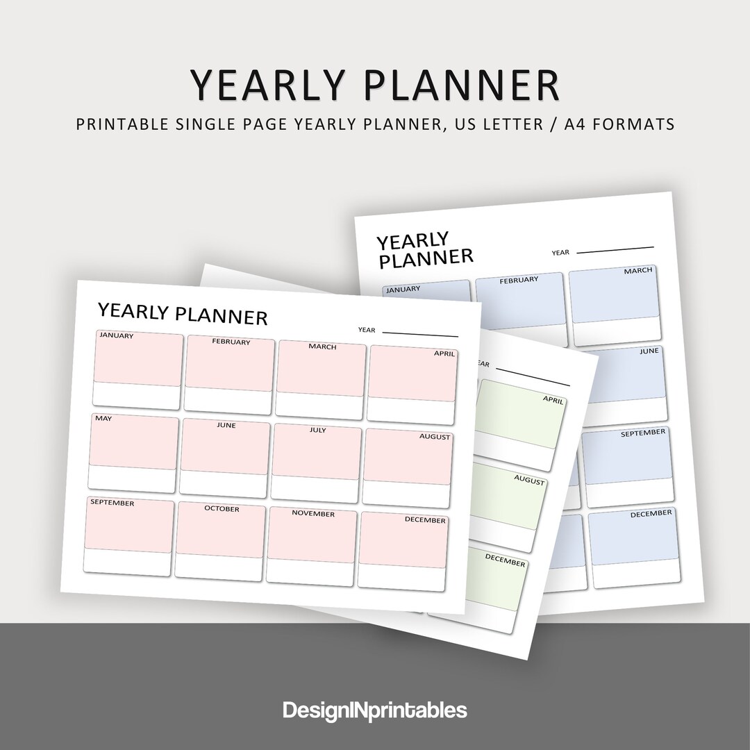 Yearly Planner Printable, Yearly Planner, Monthly Planner, Monthly ...