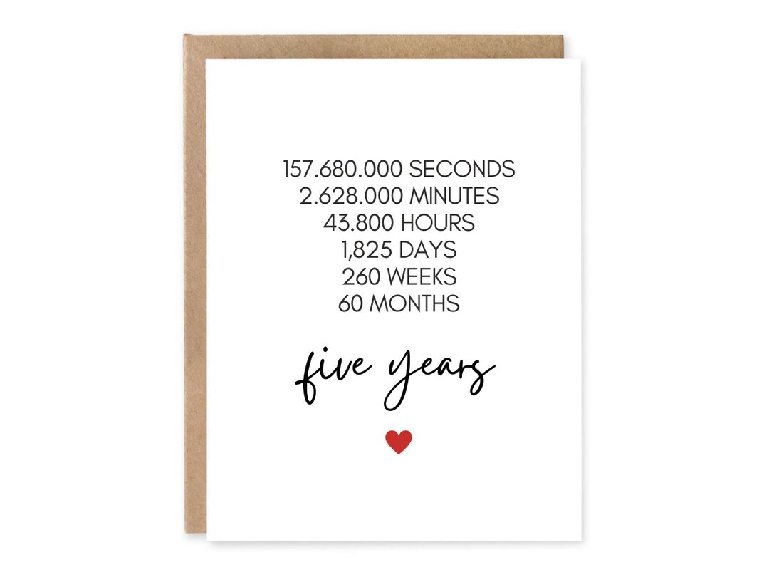 Five Years Anniversary Countdown Card 5th Anniversary Card Wedding Anniversary Card Personalised ...