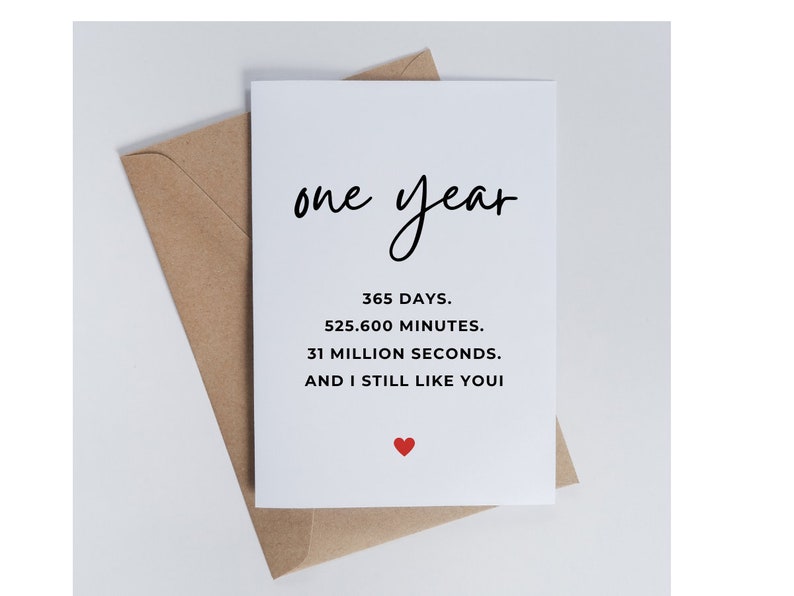One Year Anniversary Countdown Card - 1st Anniversary Card - Wedding ...