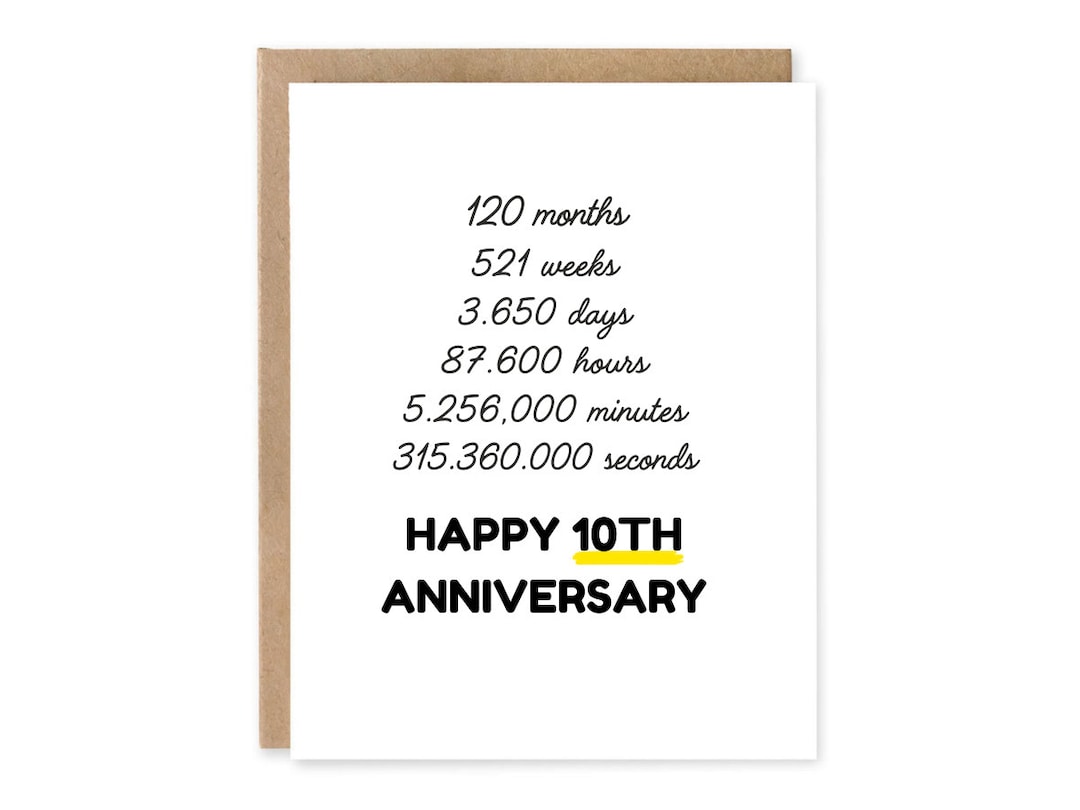 10th Anniversary Card, Ten Years Together, Eco-friendly Cardstock - Etsy