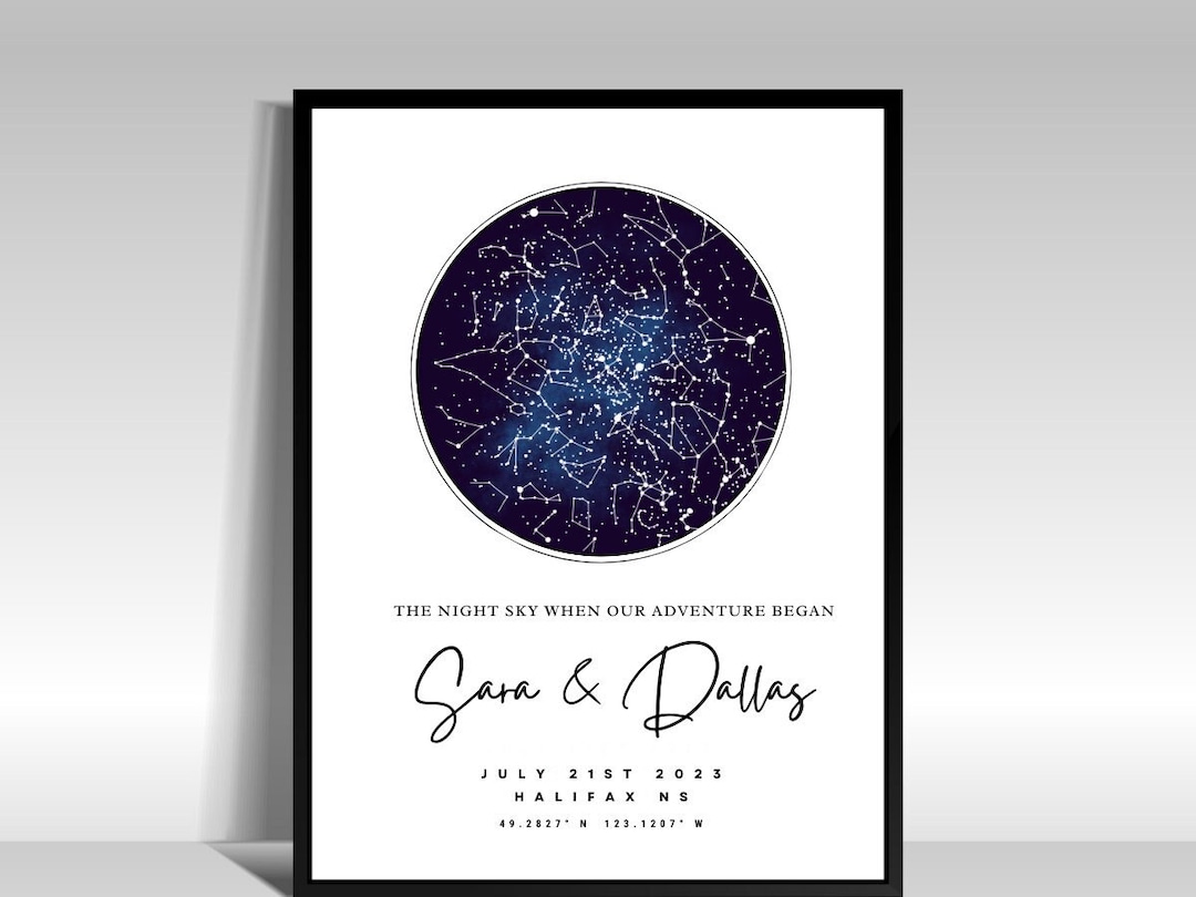 Custom Star Map by Date and Location, Silver Foil Look the Night Sky ...