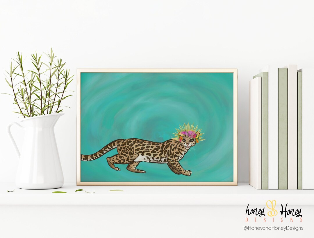 Margay With Floral and Halo Crown Poster Print, ⫸ Original Art Print ⫷ ...