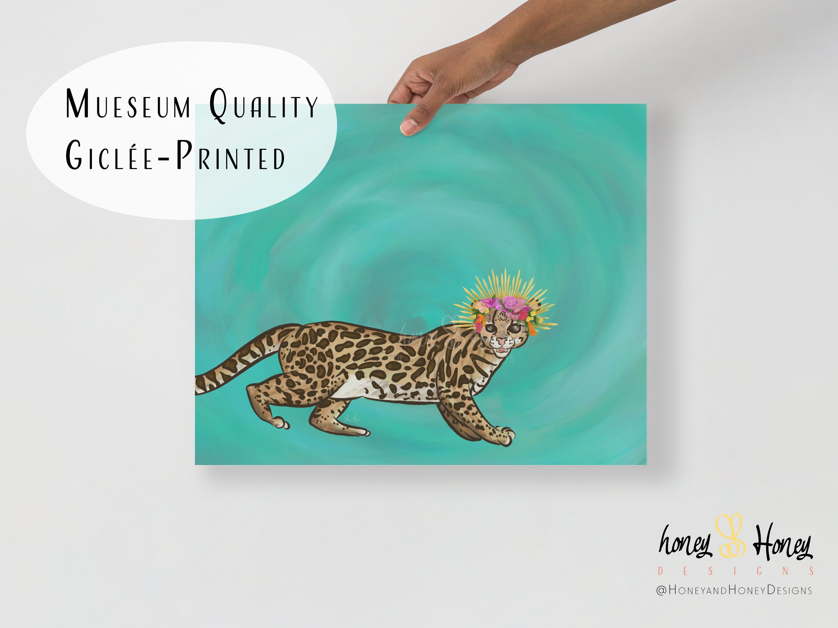 Margay With Floral and Halo Crown Poster Print Original Art - Etsy