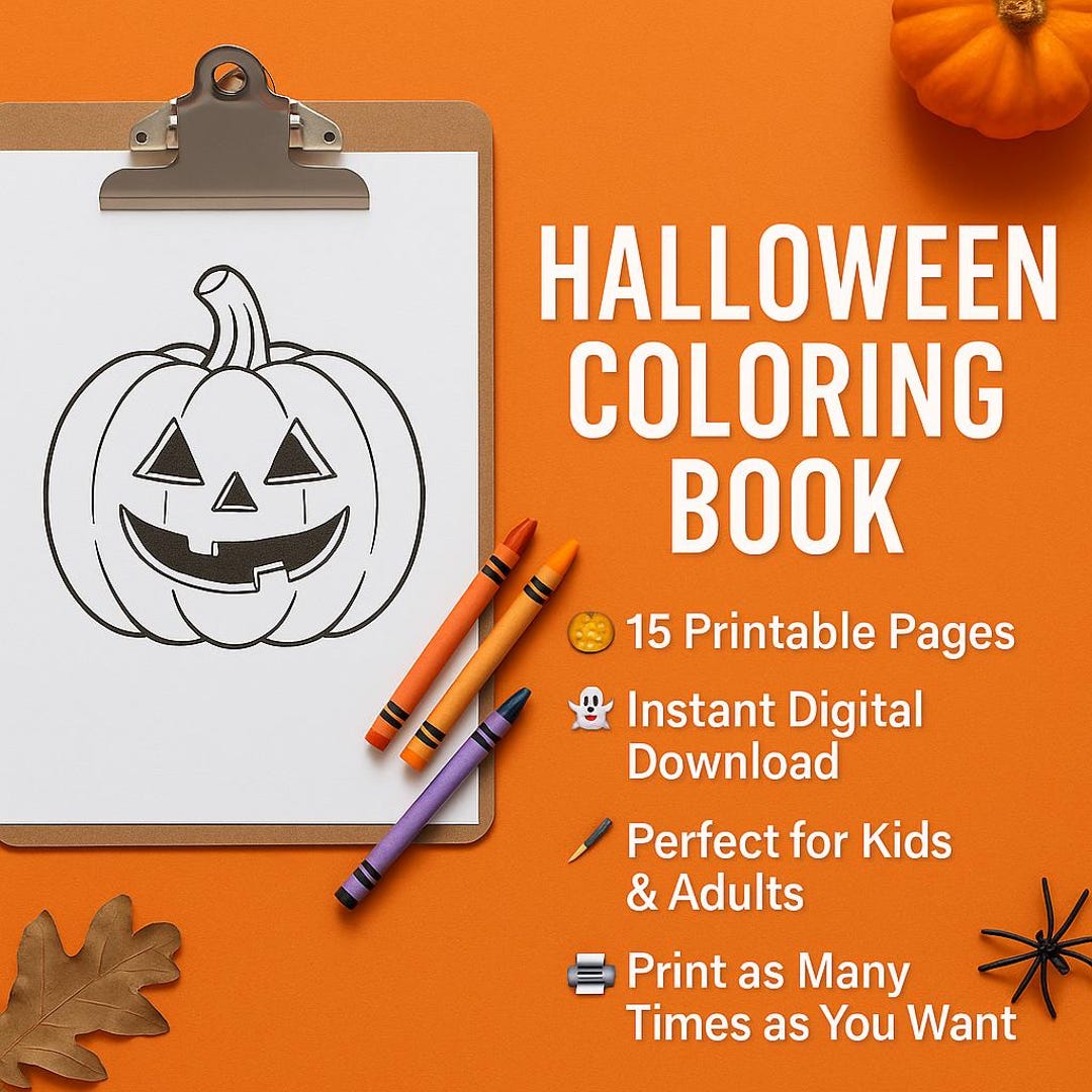 Halloween Coloring Book, Spooky Printable Activity Book, Digital ...