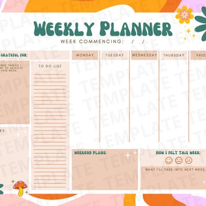 Cute Retro Printable Weekly Planner, Weekly Overview, Weekly Goals, M-F ...