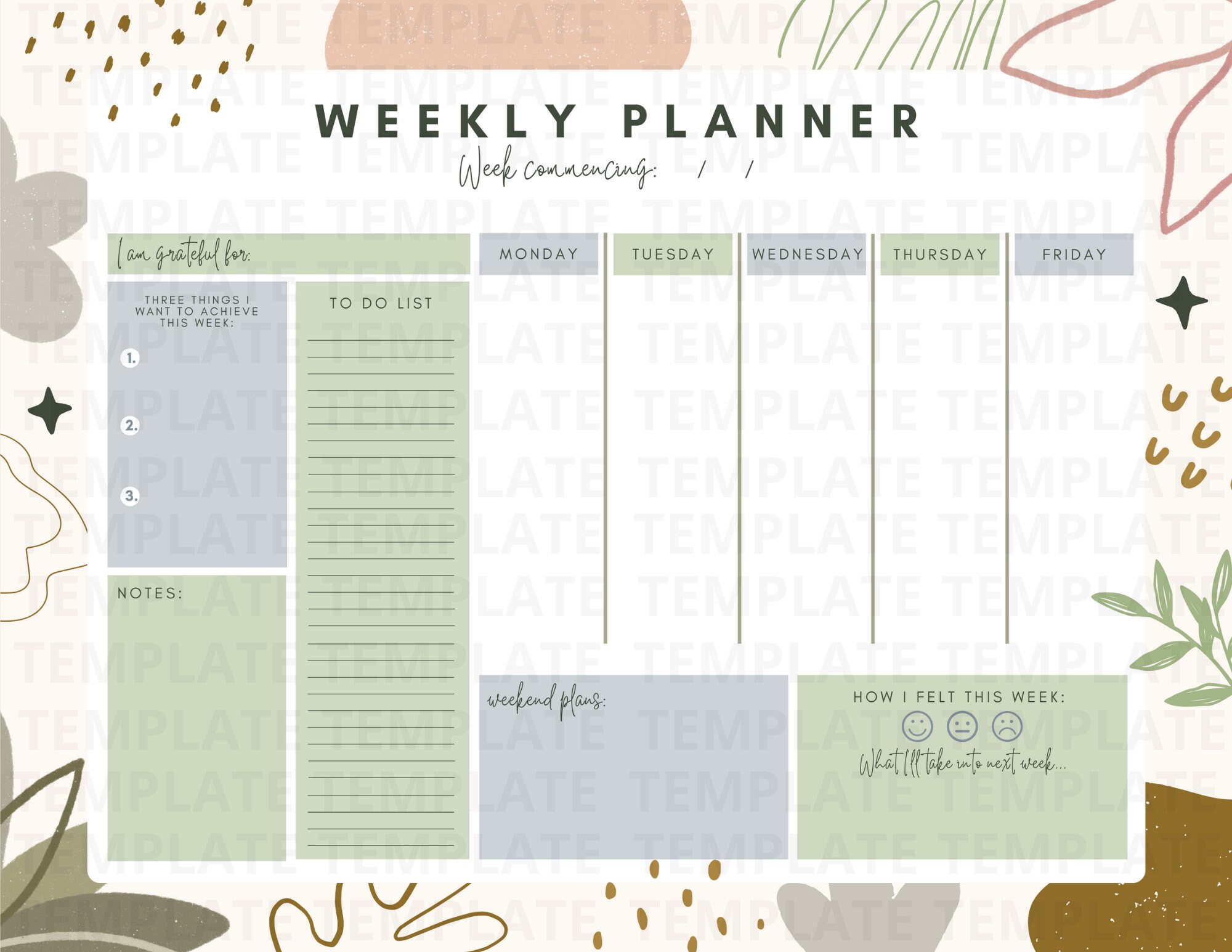 Boho Printable Autumn Weekly Planner, Fall Schedule, M-F Schedule, Fall ...
