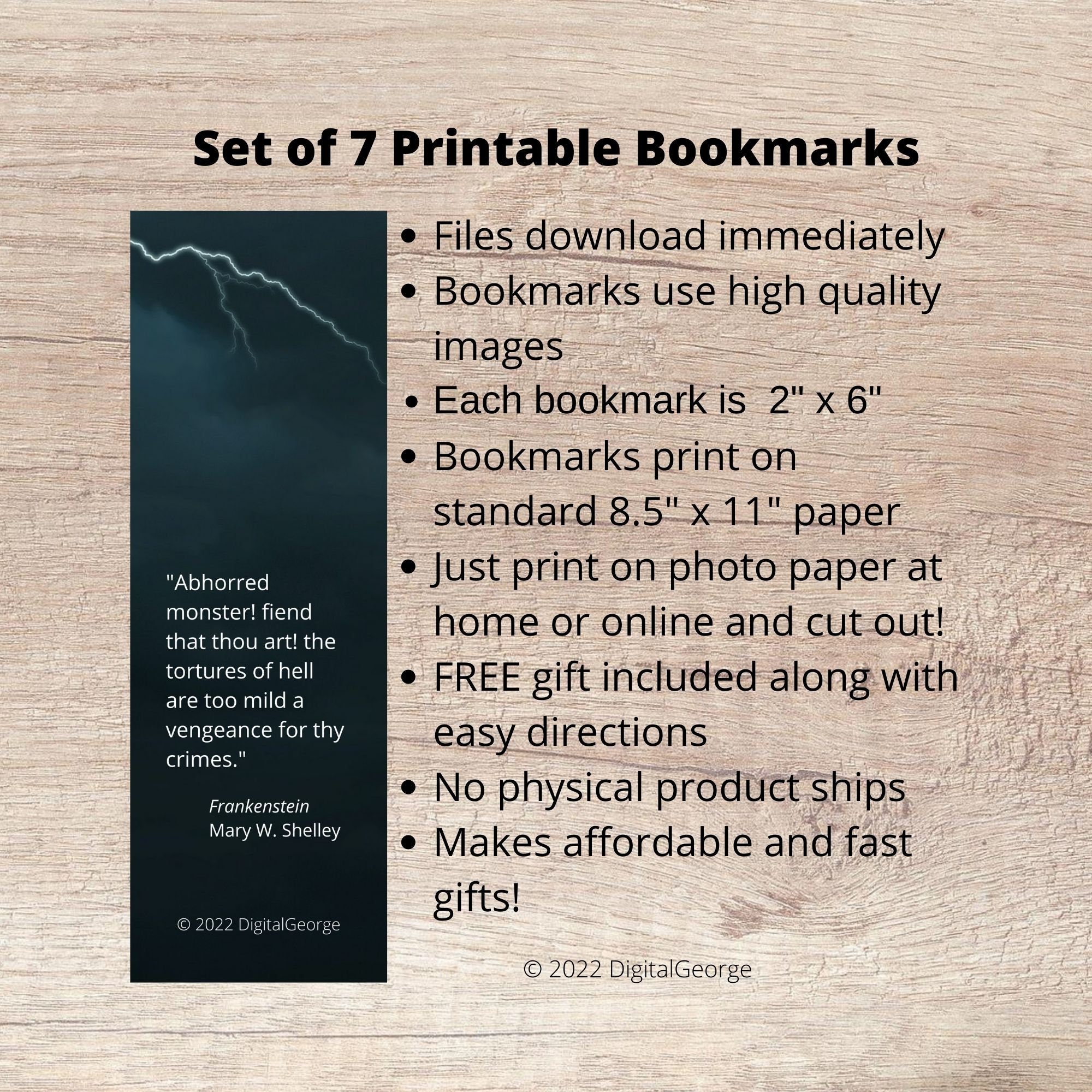 Frankenstein Printable Bookmark Set, Gothic Horror Classic Literary ...