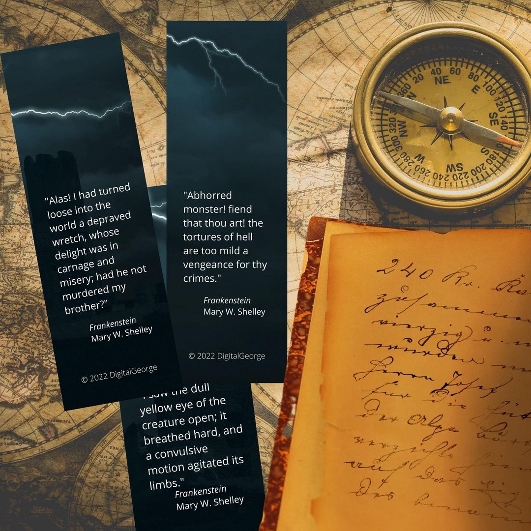 Frankenstein Printable Bookmark Set, Gothic Horror Classic Literary ...
