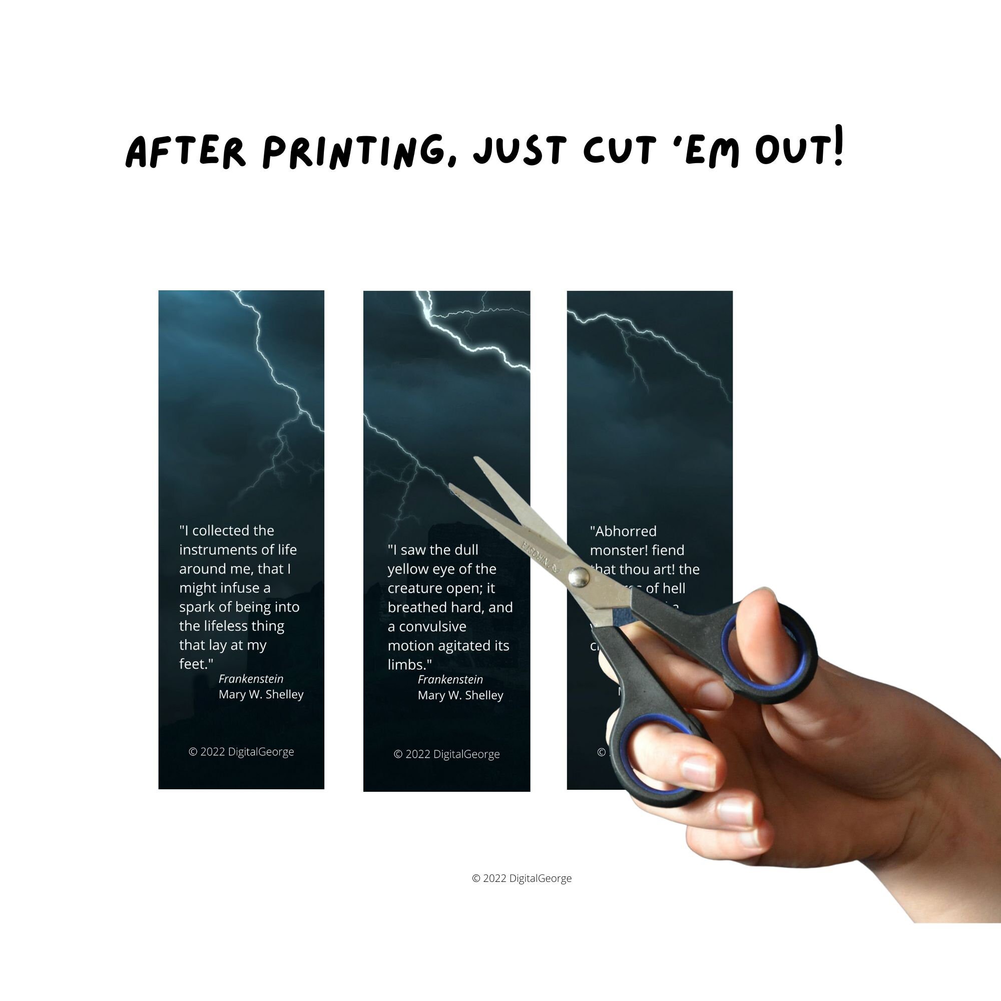 Frankenstein Printable Bookmark Set, Gothic Horror Classic Literary ...