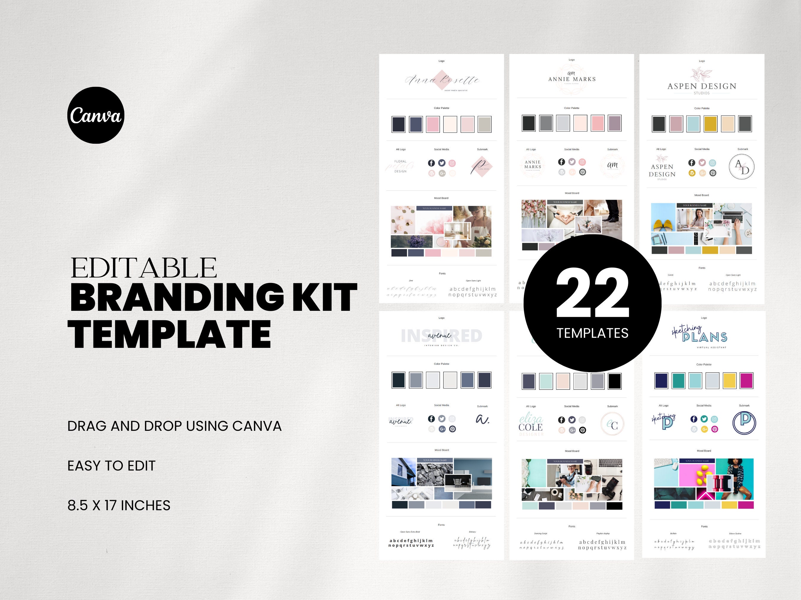Canva Branding Kit Template Bundle for Business Owners, Branding Guide ...