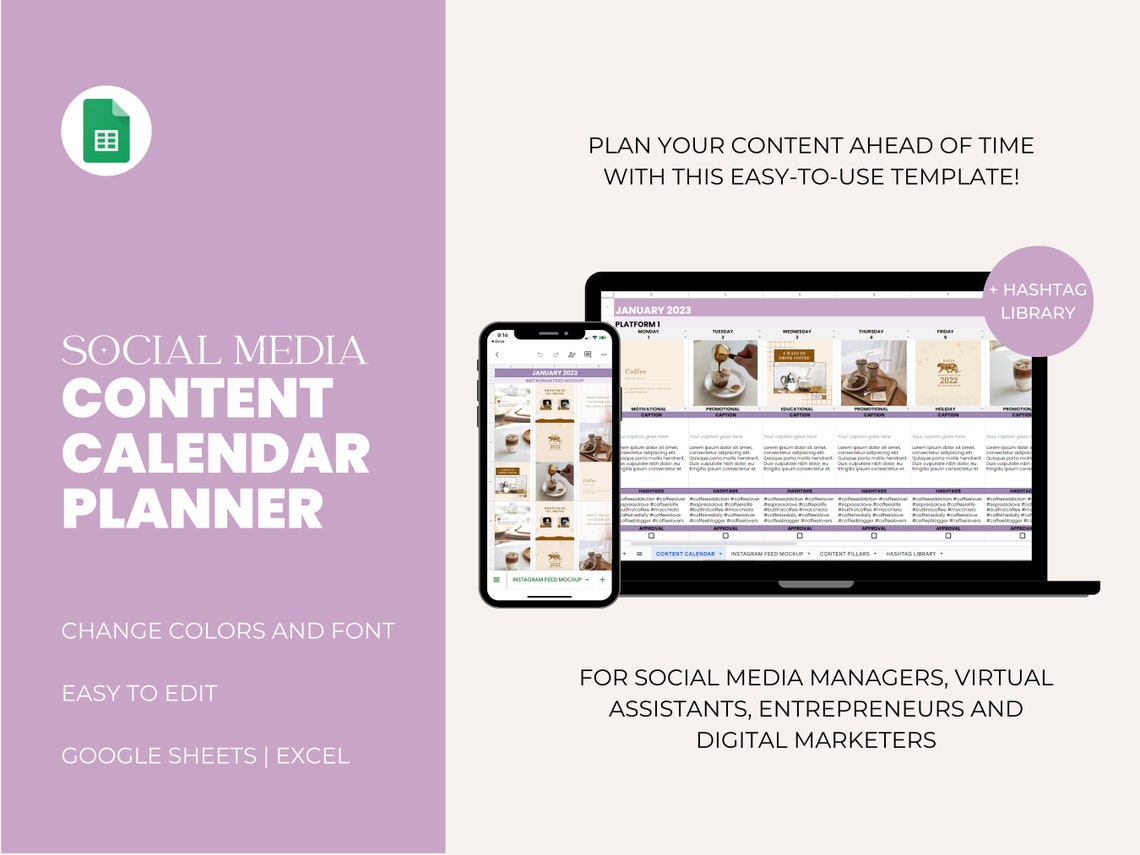 Social Media Content Calendar Planner Template Instagram Content Plan ...