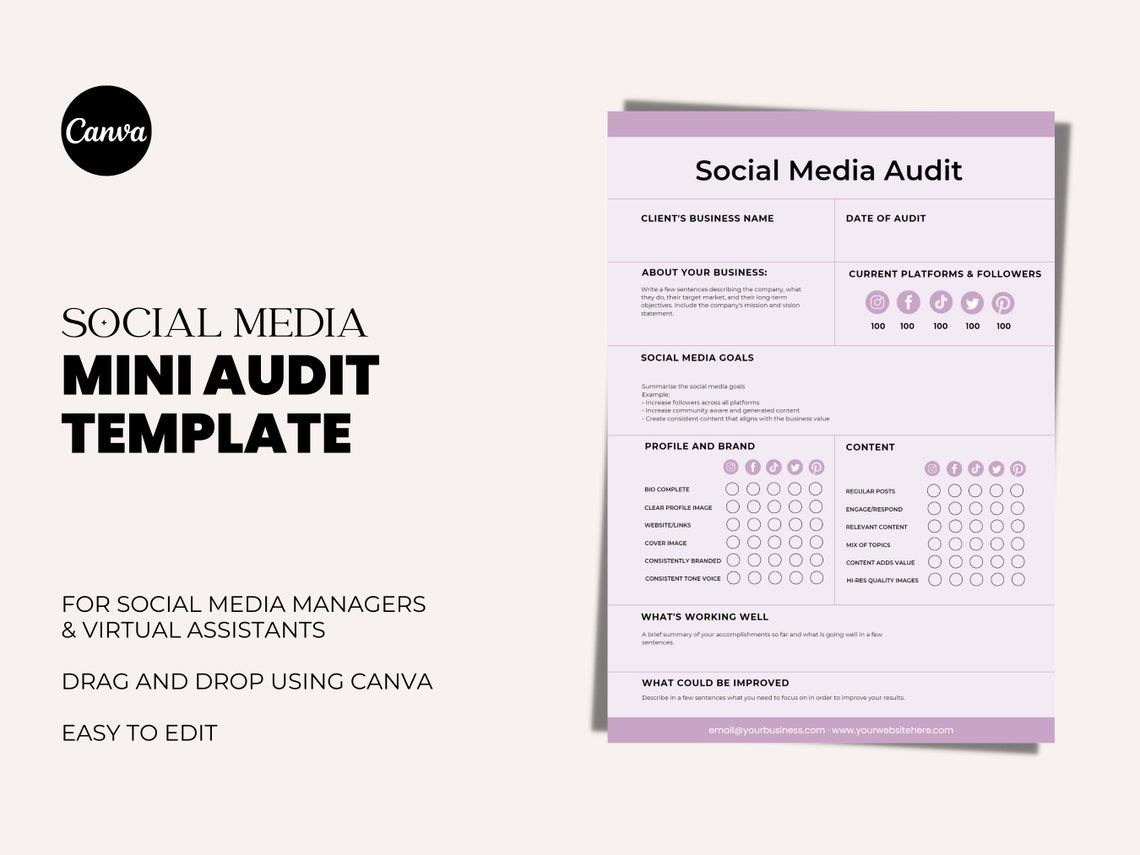 Social Media Audit Template for Social Media Managers Client - Etsy