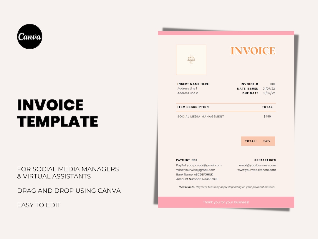 Social Media Manager Invoice Template | Freelancer Invoice Template ...