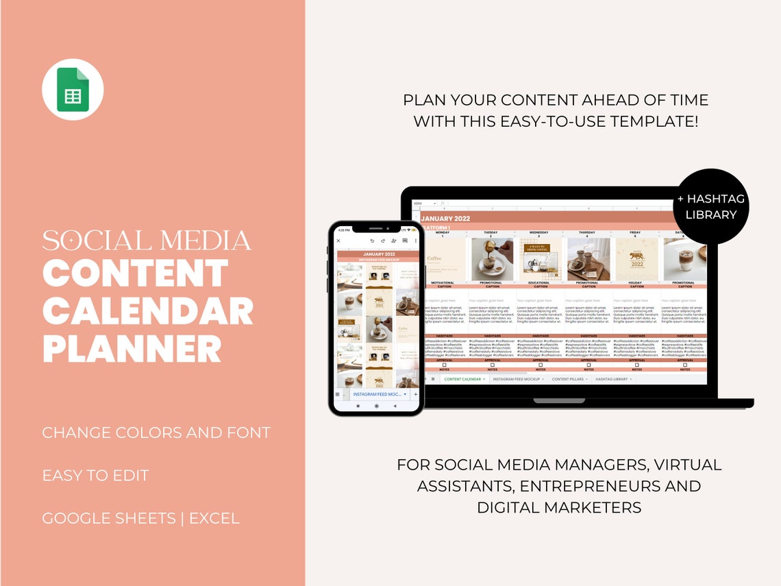 Social Media Content Calendar Planner Template Instagram Content ...