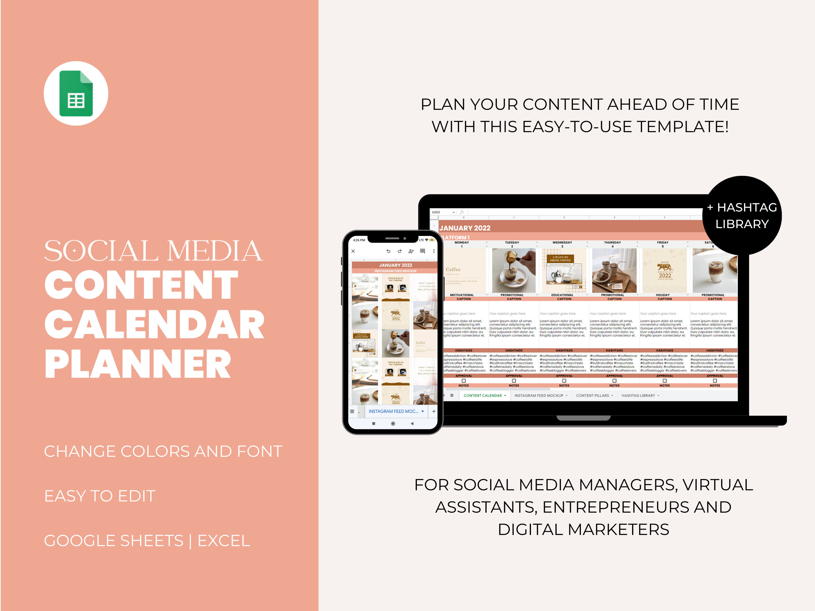Social Media Content Calendar Planner Template Instagram Content ...