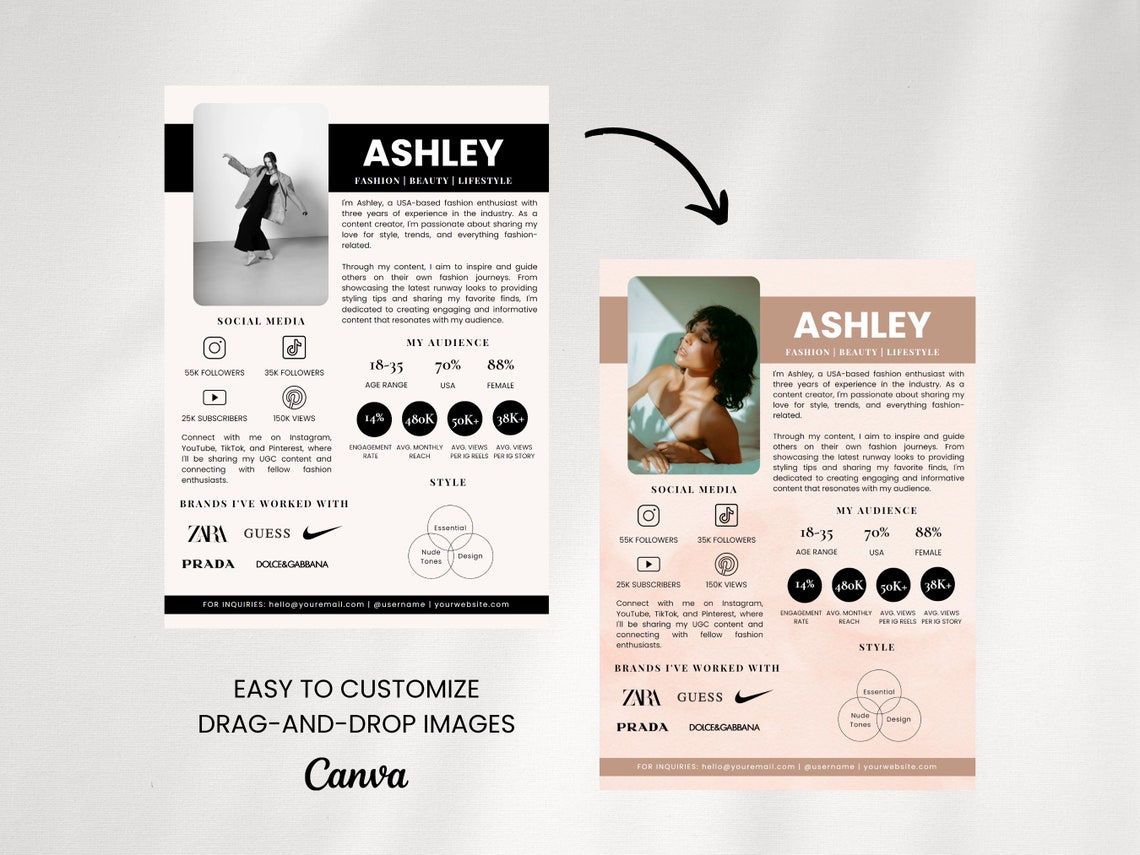 UGC Media Kit Portfolio Template, Influencer Blogger Youtube Tiktok ...