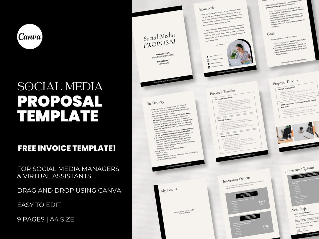 Social Media Proposal Template | Freelance Proposal | Editable Canva ...