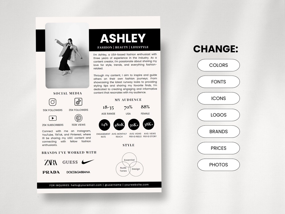 UGC Media Kit Portfolio Template, Influencer Blogger Youtube Tiktok ...