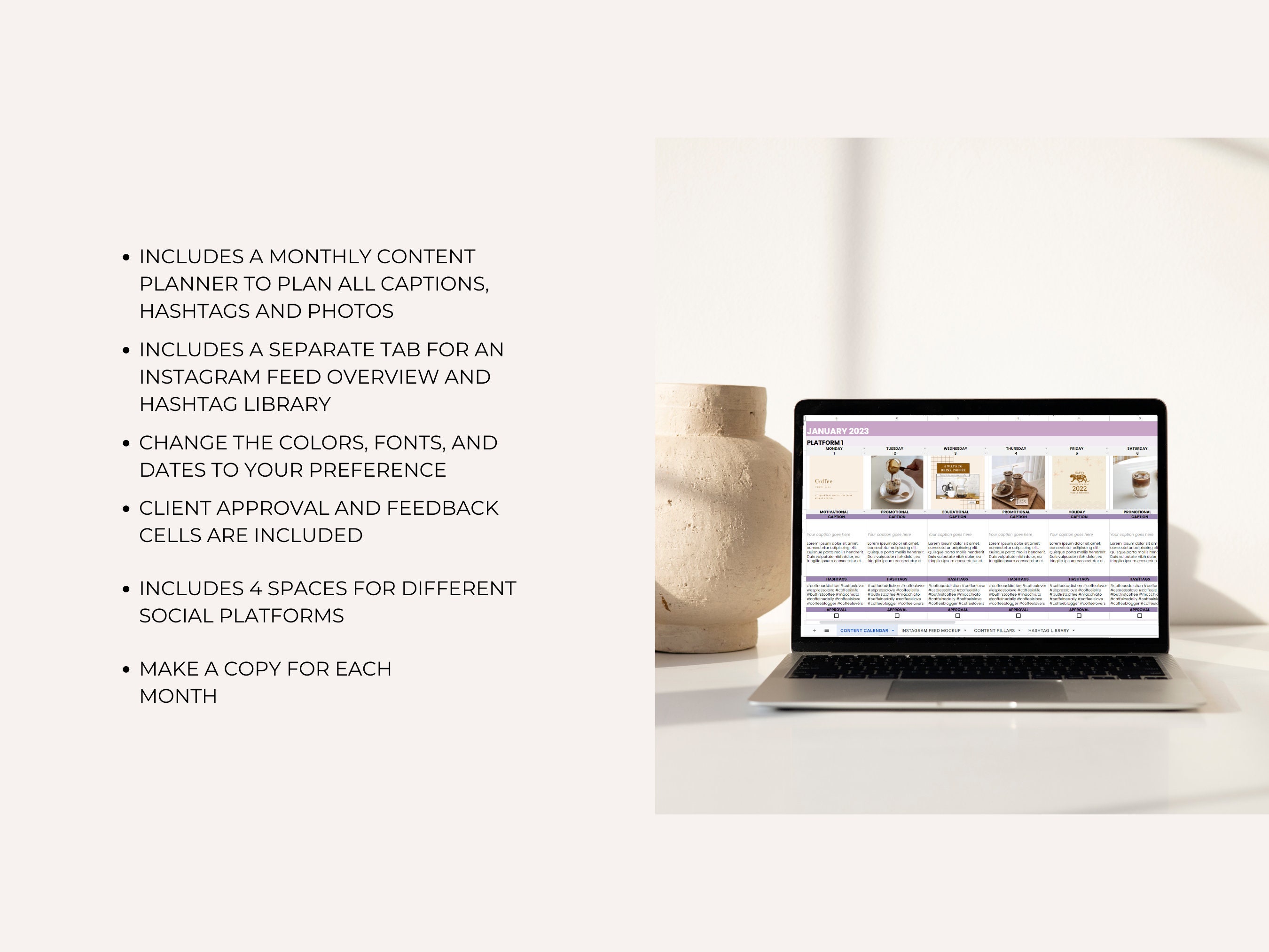 Social Media Content Calendar Planner Template Instagram Content Plan ...